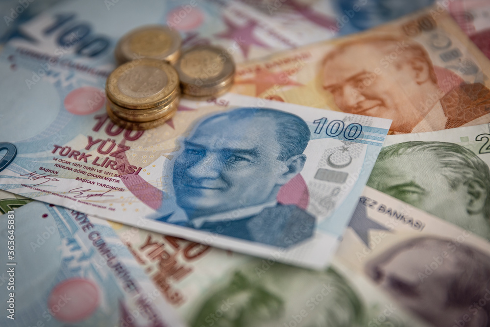 Various Turkish Lira Banknotes anc Coins Stock Photo | Adobe Stock