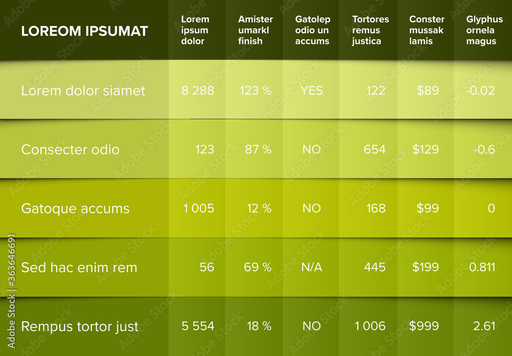 Green Data Table Layout Stock Template | Adobe Stock