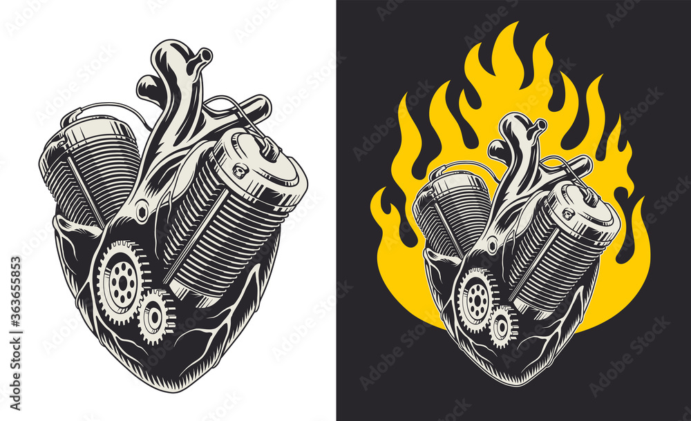 Vetor de Metal motor engine heart. Vector illustration. do Stock ...