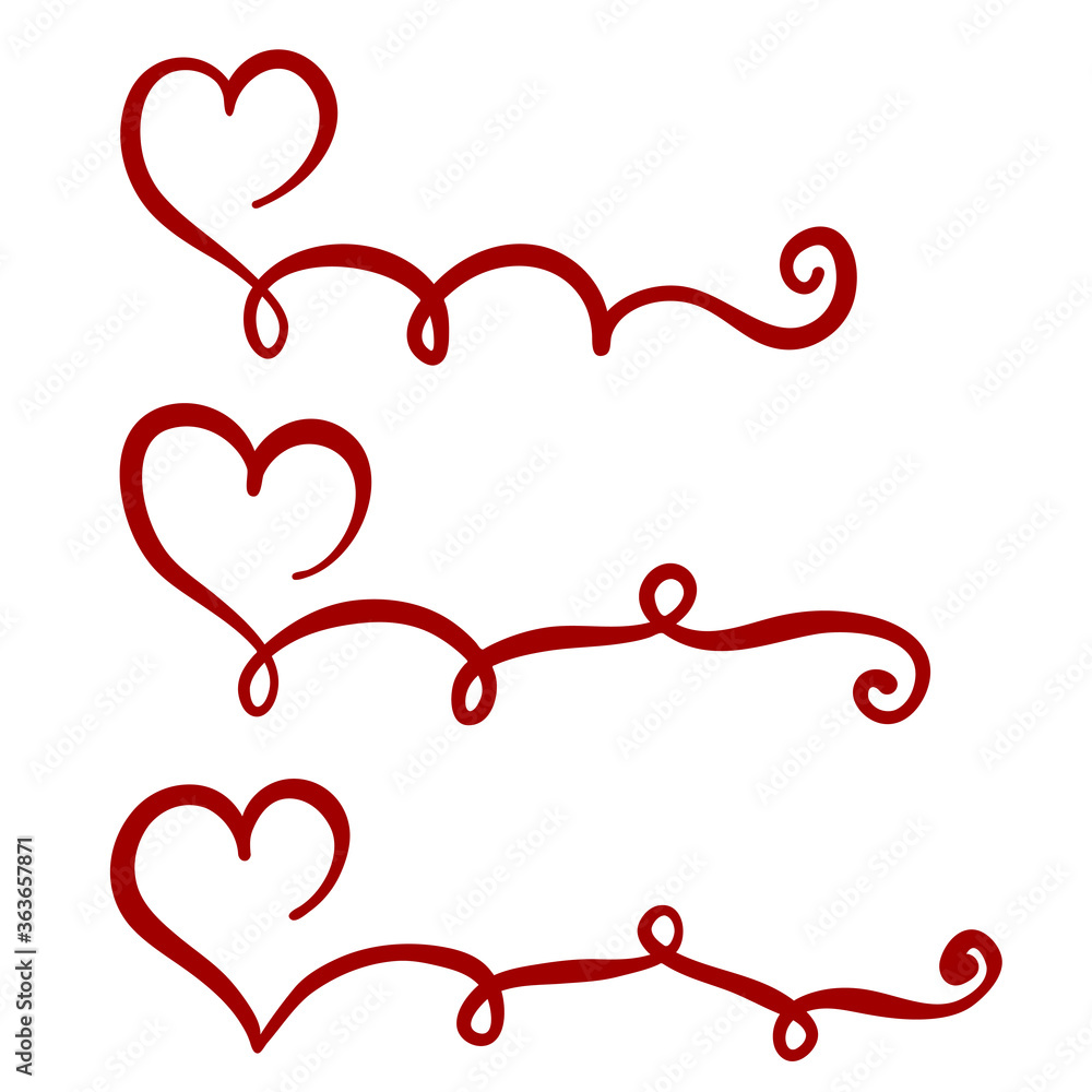 Calligraphy Red Ribbon Heart Symbol for design on white background ...