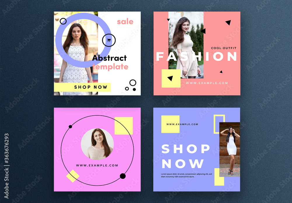 Abstract Social Media Post Layouts with Mutted Accents Stock Template ...