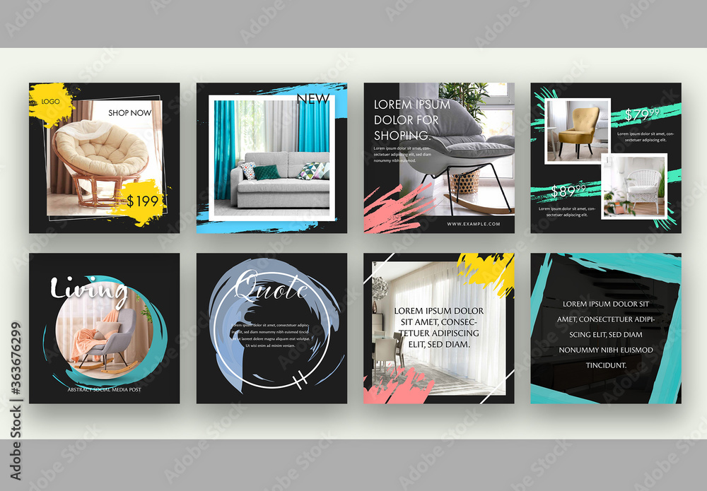 8 Social Media Post Layouts with Abstract Elements Stock Template ...