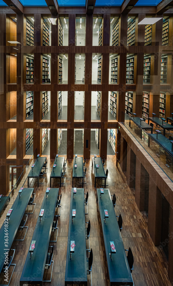 Berlin, Germany: modern cubical interior of the Jacob and Wilhelm Grimm ...