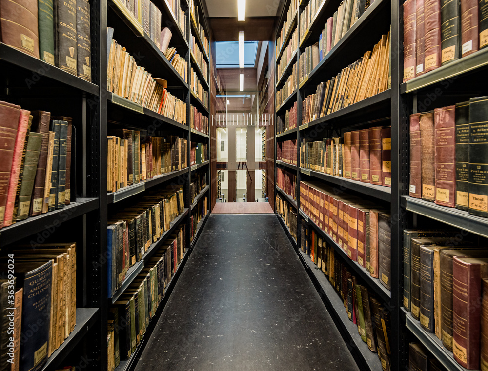Berlin, Germany: modern cubical interior of the Jacob and Wilhelm Grimm ...