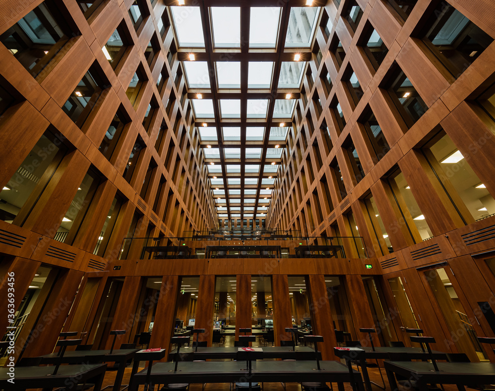 Berlin, Germany: modern cubical interior of the Jacob and Wilhelm Grimm ...