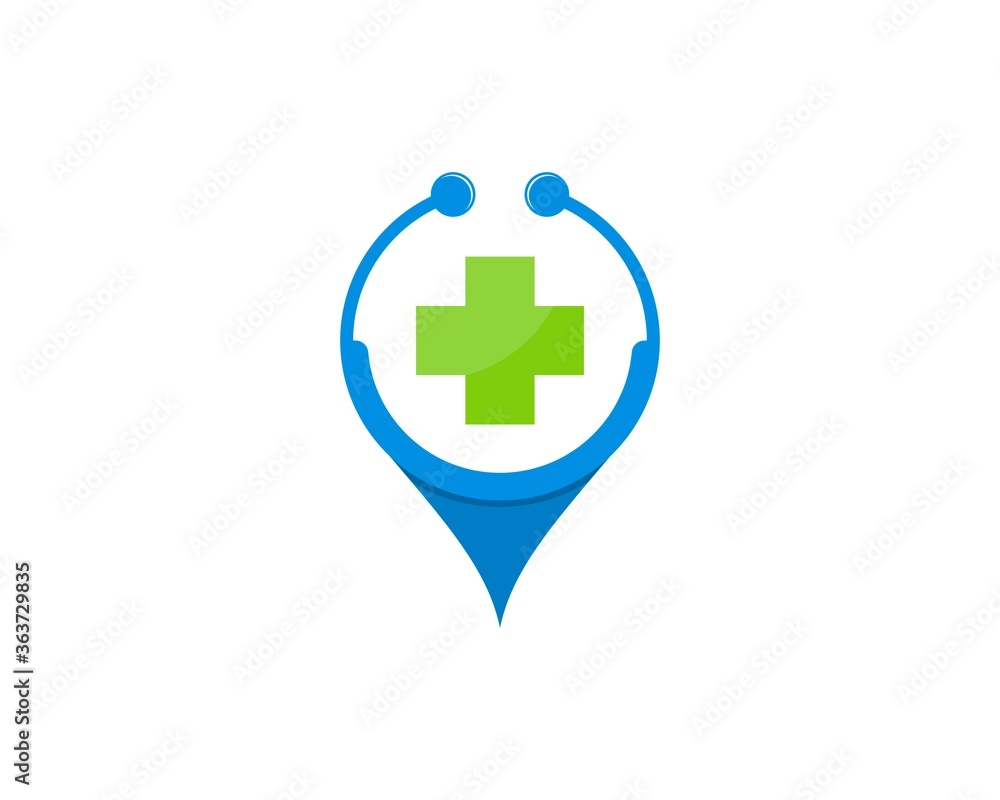 Stethoscope and pin location with medical symbol ins the middle Stock ...