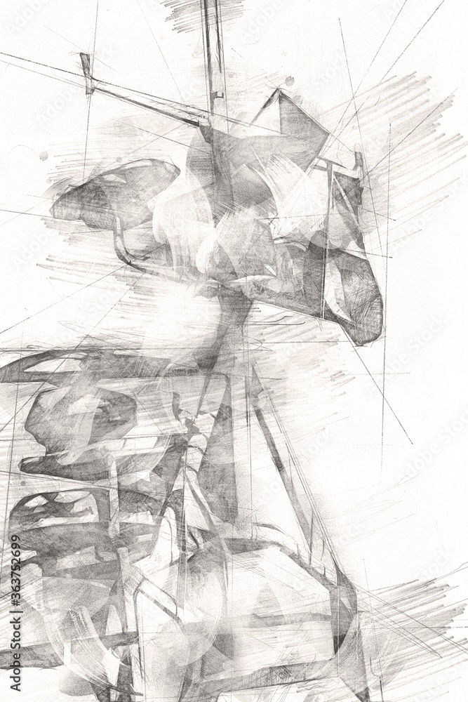 Military radar air surveillance on navy ship, art illustration drawing ...