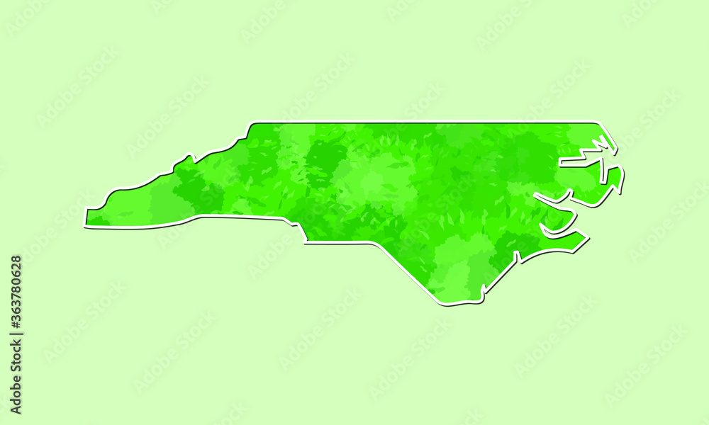 North Carolina watercolor map vector illustration of green color with ...