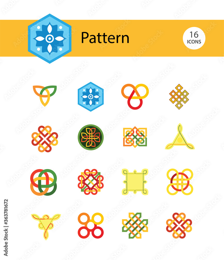 Pattern Icon Set. Hexagon Infinite Traditional Knot Chinese Amulet ...