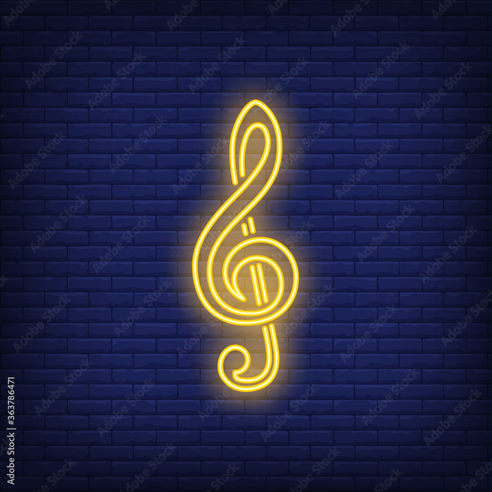 Treble clef neon sign. Classical music, concert or advertisement design ...