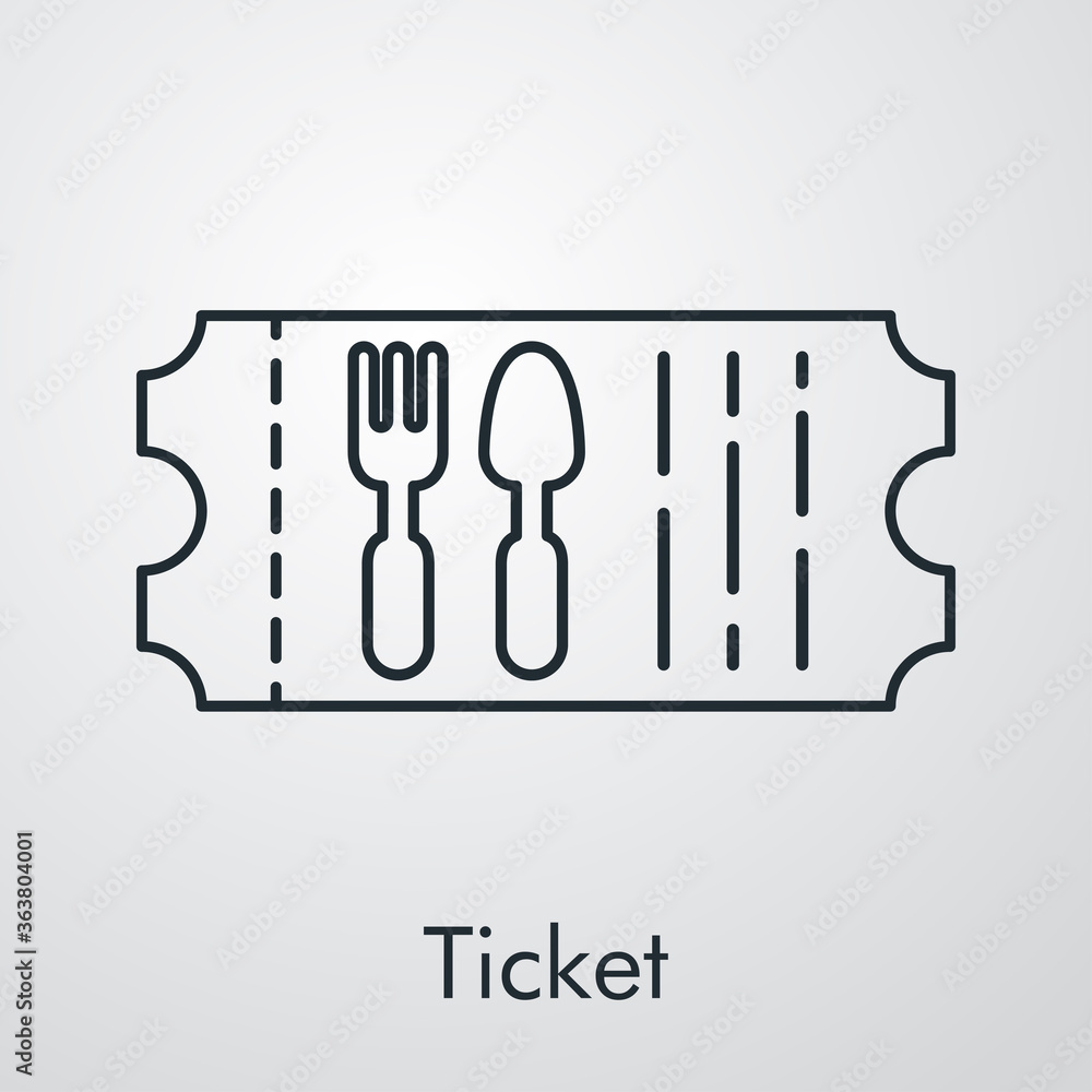 Icono plano lineal ticket de comida con cubiertos en fondo gris Stock ...