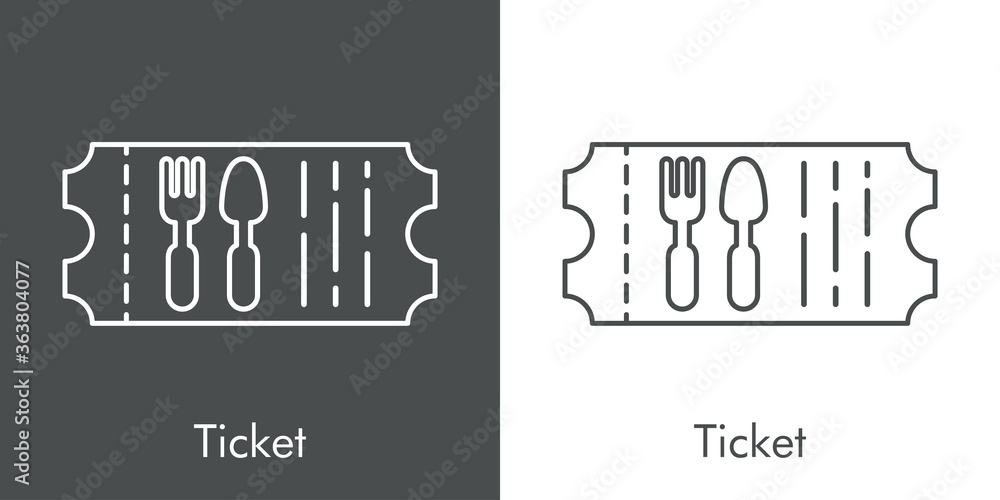 Icono plano lineal ticket de comida con cubiertos en fondo gris y fondo ... Icono plano lineal ticket de comida con cubiertos en fondo gris y fondo ...