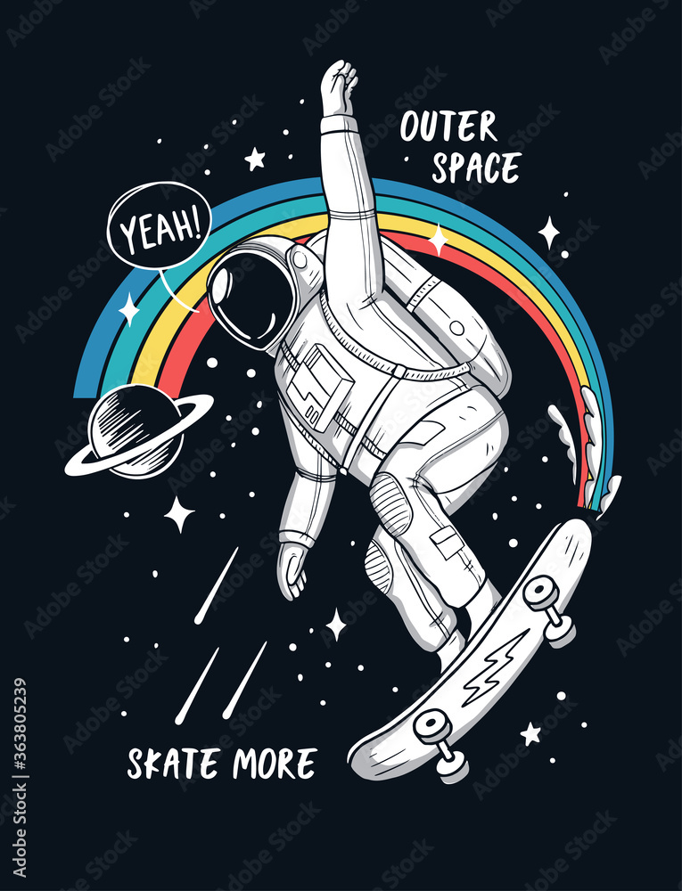 Astronaut skateboarding in space. Vector illustrations for t-shirt ...