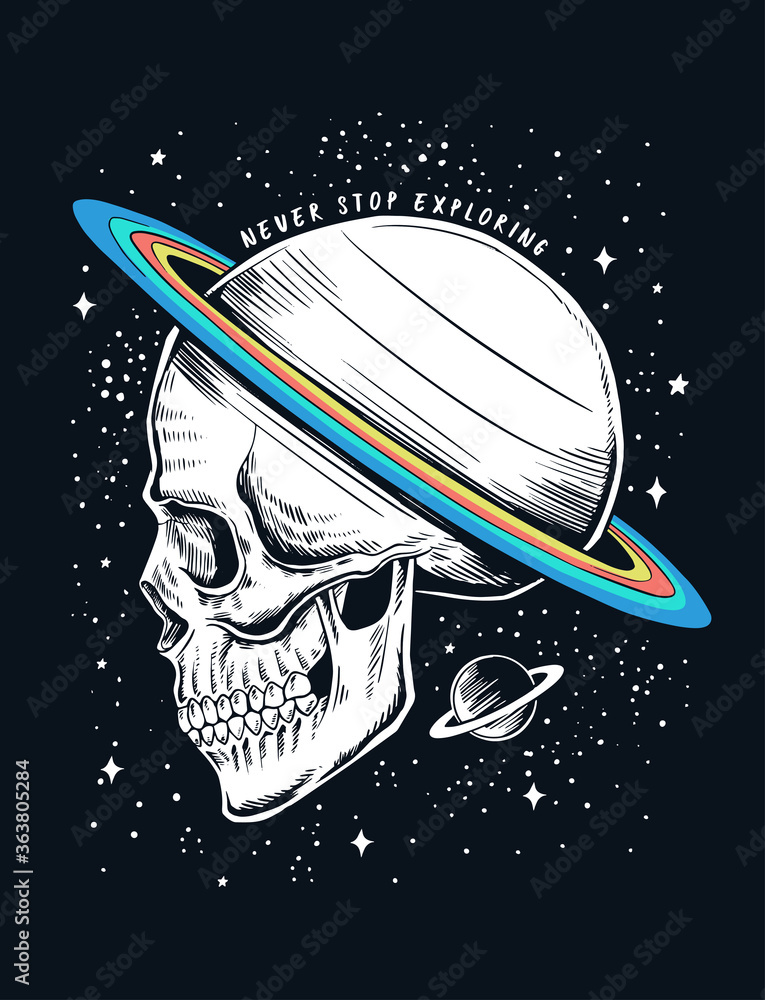 Space theme skull illustration. Vector illustration for t-shirt prints ...