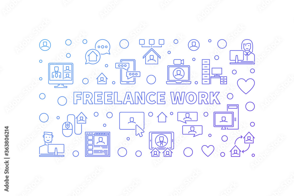 Vector Freelance Work vector concept colored line horizontal banner or ...