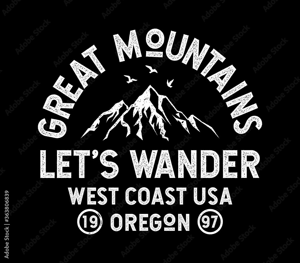 Let's Wander text. Mountain illustration, outdoor adventure . Vector ...