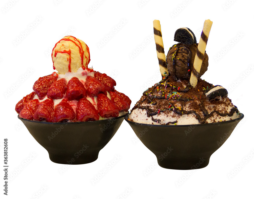 Bingsu, Chocolate and strawberry bingsu korean shaved ice, same as ...