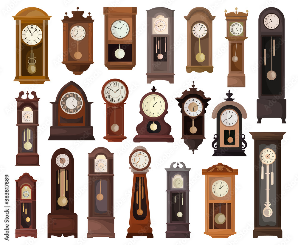 Antique clock isolated cartoon set icon. Vector illustration old watch ...