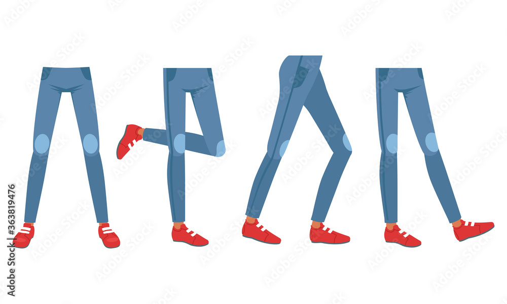 Different Views of Human Legs in Jeans and Shoes, Male or Female Body ...