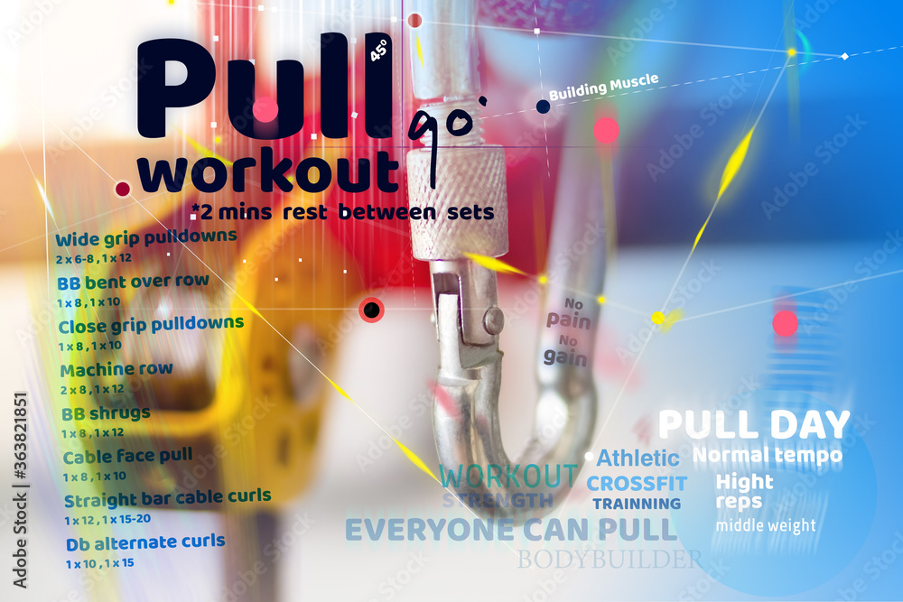 Poster Free weights workout style. Pull day workout routines. it is ...
