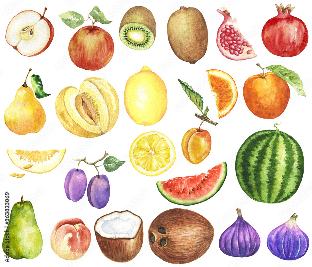 Watercolor Fruits Clipart. Healthy Food Clip Art. Summer Tropical ...