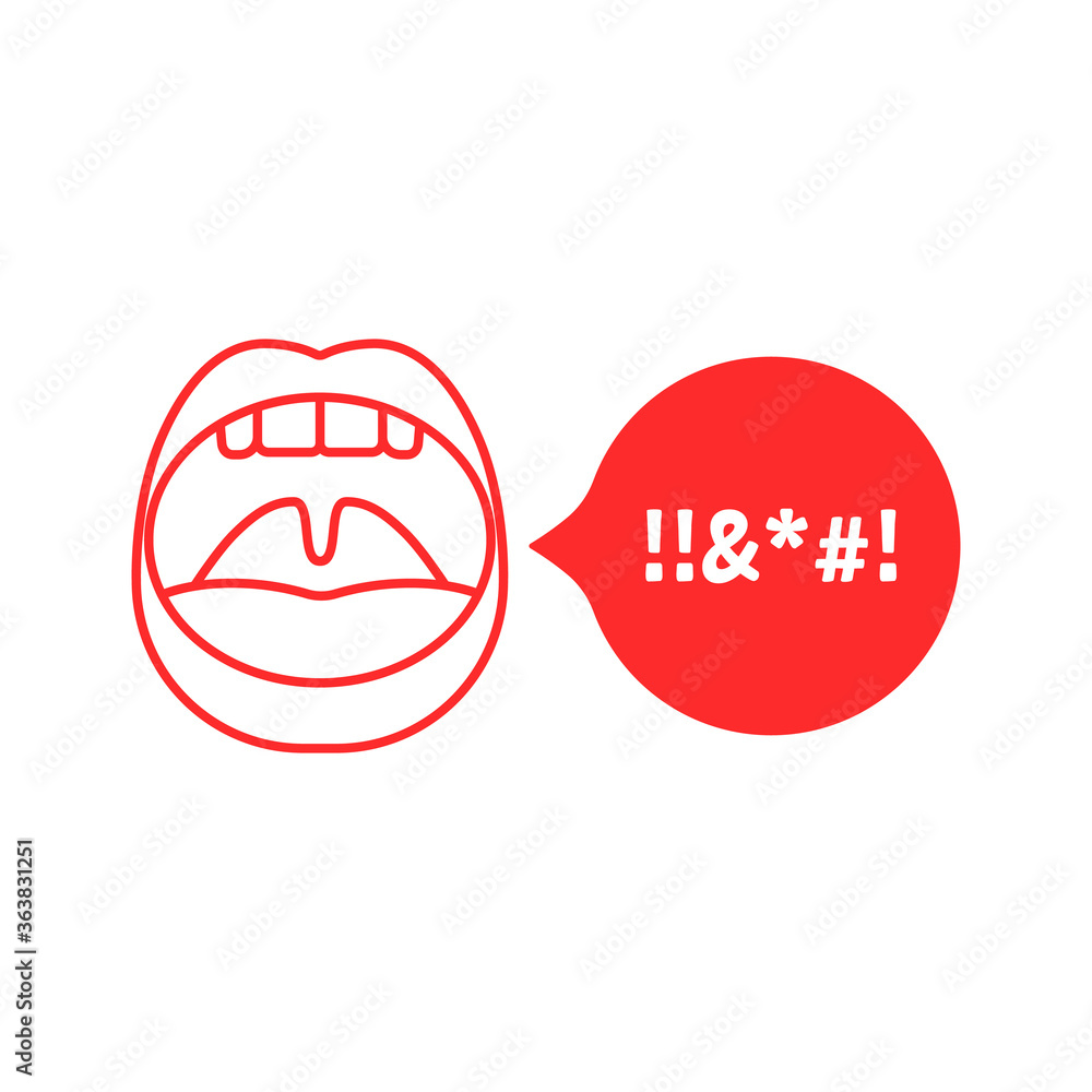 swear talk with red outline open mouth Stock Vector | Adobe Stock