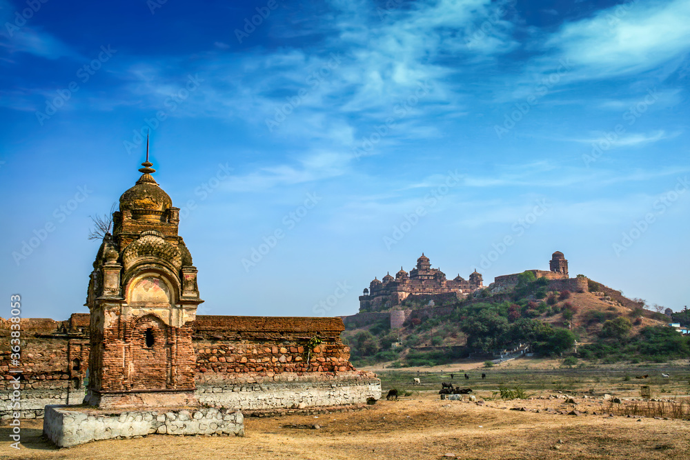 View of Datia Palace. Also known as Bir Singh Palace or Bir Singh Dev ...