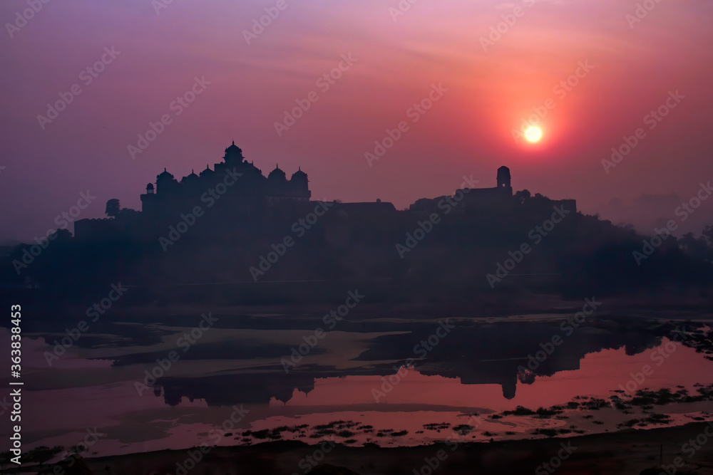 View of Datia Palace. Also known as Bir Singh Palace or Bir Singh Dev ...