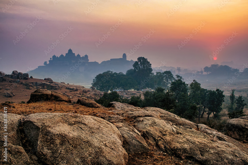 View of Datia Palace. Also known as Bir Singh Palace or Bir Singh Dev ...