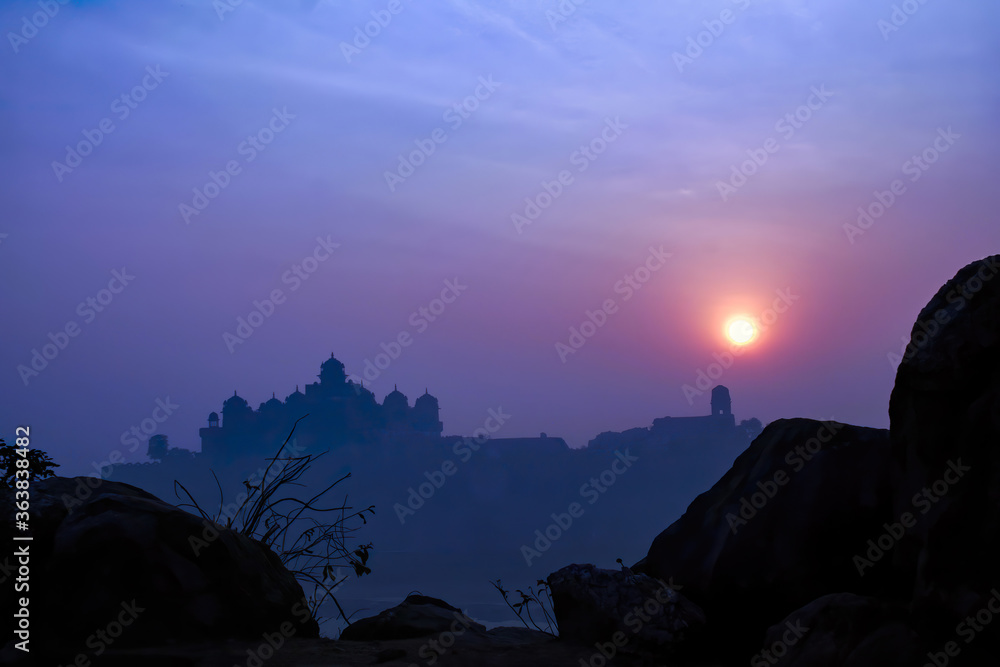 View of Datia Palace. Also known as Bir Singh Palace or Bir Singh Dev ...