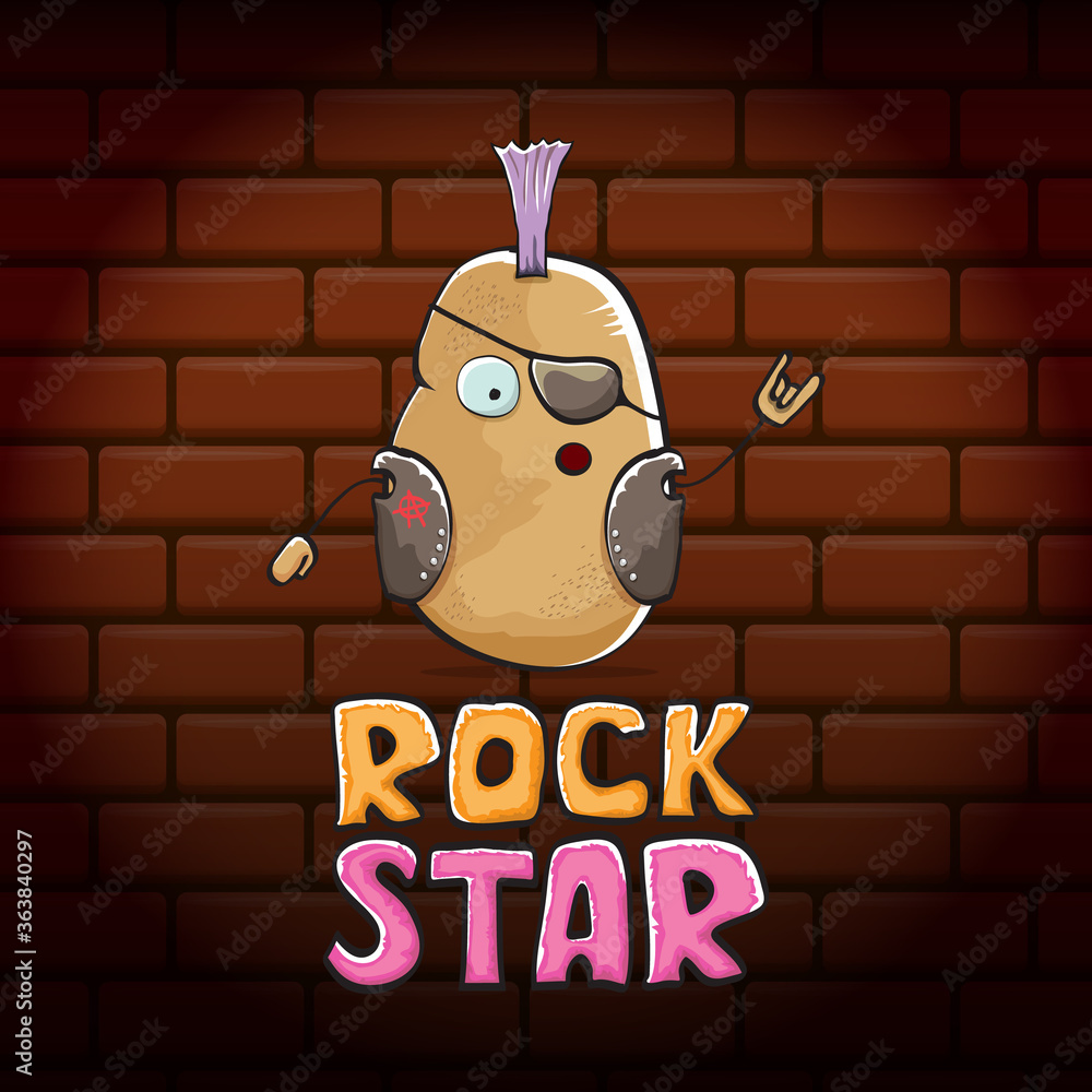 vector funny cartoon cute brown punk rock star potato character with ...