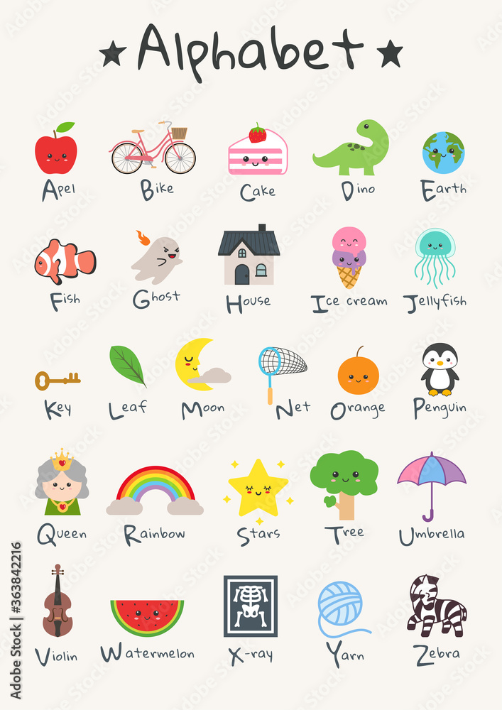 Cute Doodle Alphabet for Pre School, kids learning Stock Vector | Adobe ...