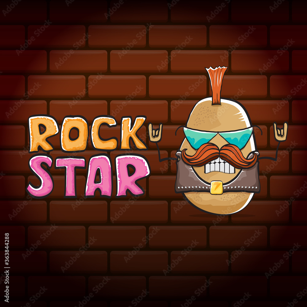 vector funny cartoon cute brown punk rock star potato character with ...