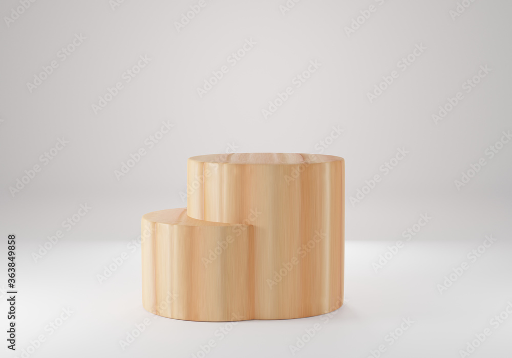 Wood cylinder shape background in the white studio room, minimalist ...