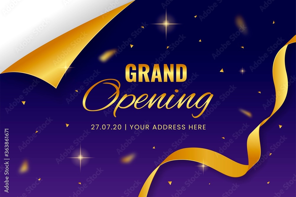 Grand opening vector illustration background with golden ribbon color ...