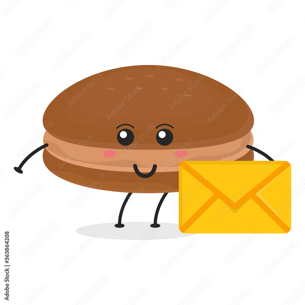 Cute flat cartoon macarons illustration holding an envelope. Vector ...
