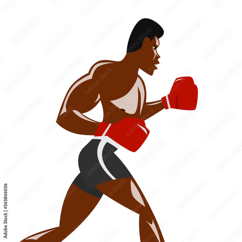 Boxing, african american fighter, isolated vector flat design cartoon ...