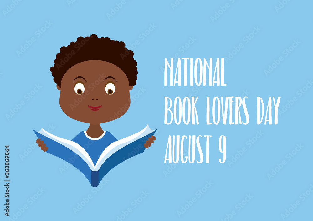 National Book Lovers Day vector. Little reader with book vector ...