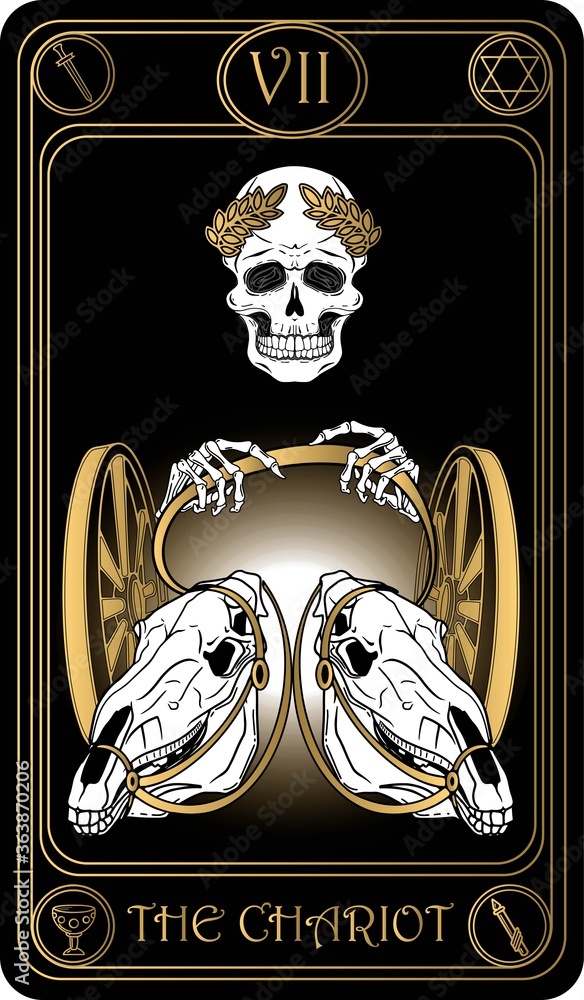 The Chariot. The 7th card of Major arcana black and gold tarot cards ...
