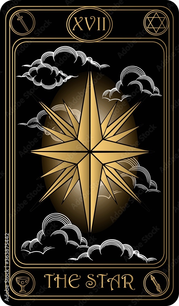 The Star. The 17th card of Major arcana black and gold tarot cards ...