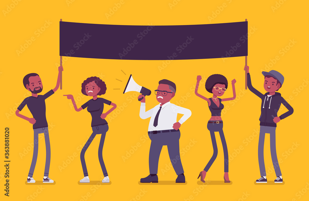 BLM demonstration Black Lives Matter with mock up poster. Activists of ...