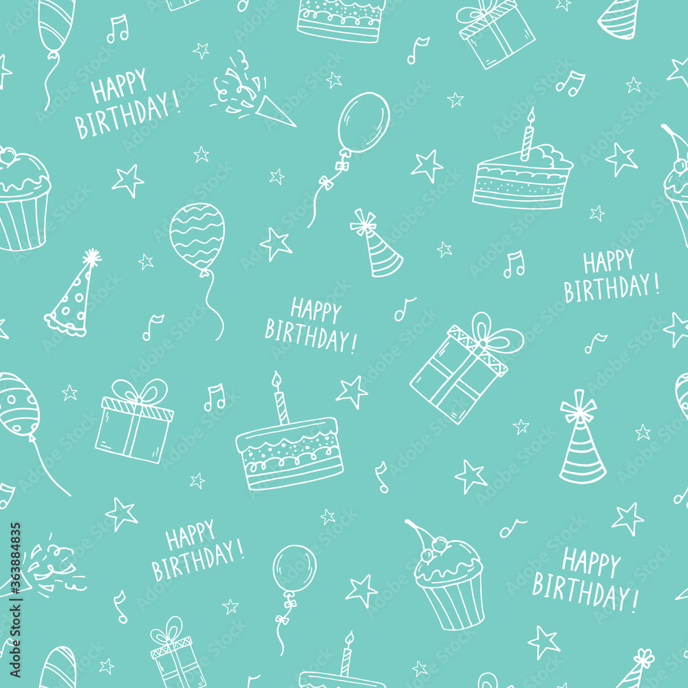 Hand drawn seamless pattern with birthday elements. Celebratory ...