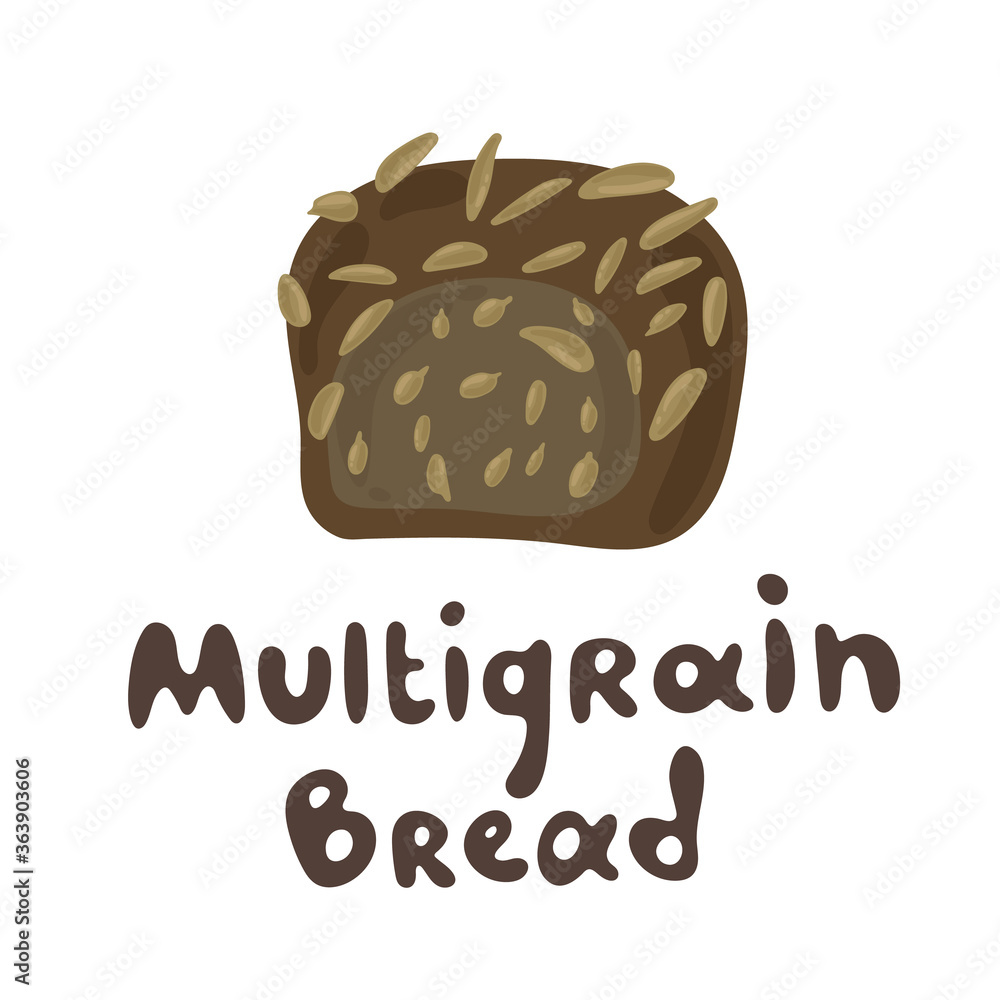 Black multigrain bread. Vector drawing of rye bread. Cute flat style ...