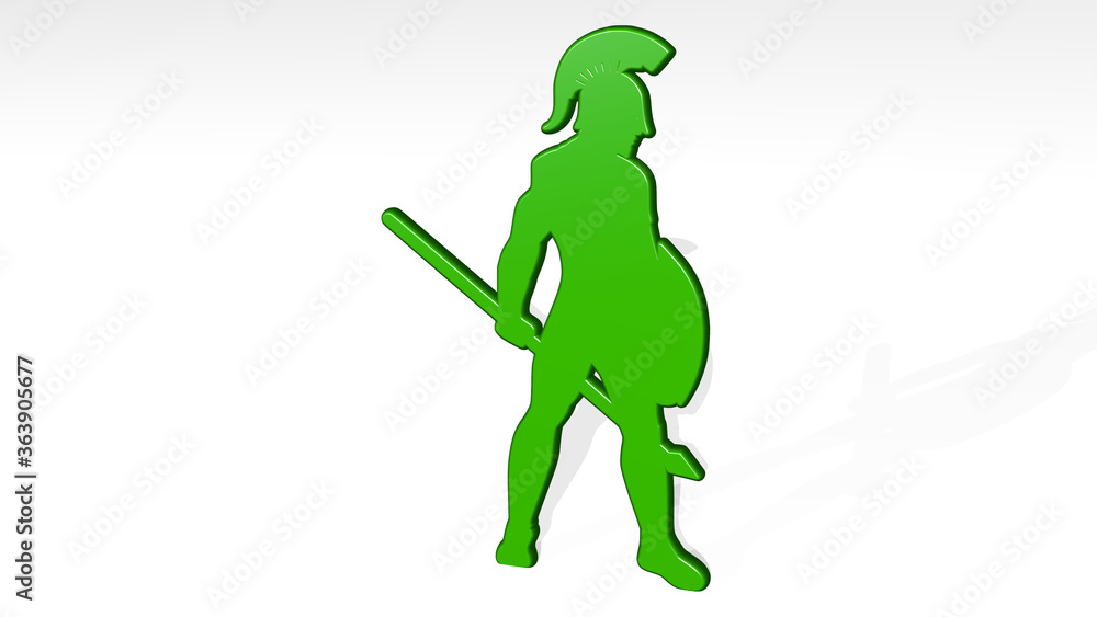 spartan soldier made by 3D illustration of a shiny metallic sculpture ...
