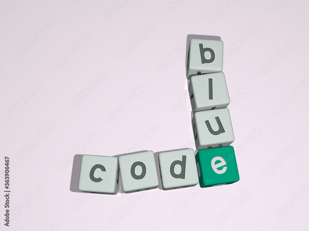 crosswords of CODE BLUE arranged by cubic letters on a mirror floor ...