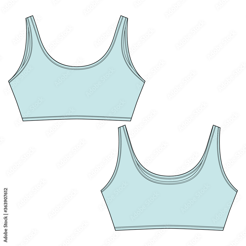 Technical sketch of light blue color sport bra. Casual clothes for ...