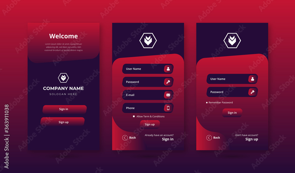 Vetor de Sign in & Sign up screens ui kit for Mobile App Template do ...