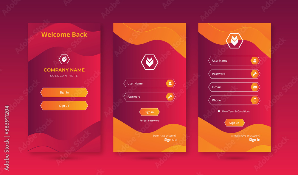 Sign in & Sign up screens ui kit for Mobile App Template Stock Vector ...