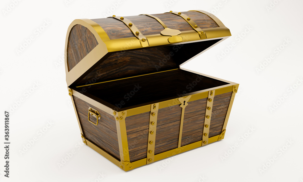 Ancient treasure chest is made of gold wood and metal plates with ...