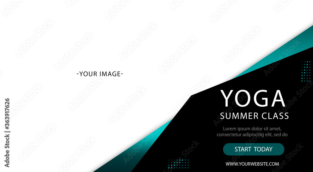 Yoga banner template for classes online with dark background and blue ...